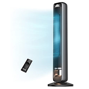 PARIS RHÔNE 42 Inch Tower Fan, 90° Oscillating Fan with DC Motor, 28dB 12 Speeds, 4 Modes, Night Light, 12H Timer, Quiet Cooling Bladeless Fan with Remote for Bedroom Living Room & Office