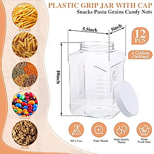 12 Packs 1 Gallon Plastic Grip Jar with Cap Clear Storage Containers Grip Jars Multi-use Empty Containers Household Dried Food Canisters BPA Free for Kitchen Fermentation Food Storage (White Lid)