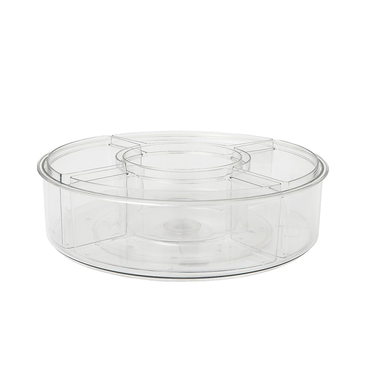 Martha Stewart Brody Divided Lazy Susan Organizer with 5 Removable Bins, Plastic 360° Rotating Desk Storage Organizer, 12 Inch, Clear