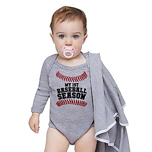 Baffle Custom Baseball Onesie, MY FIRST BASEBALL SEASON (Name & Number on Back), Personalized Baby Onesie, Unisex Onesie (3M, WHITE LONG SLEEVE)
