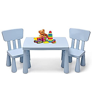 HONEY JOY Kids Table and Chair Set, Plastic Children Activity Table and 2 Chairs for Art Craft, Easy-Clean Tabletop, 3-Piece Toddler Furniture Set for Daycare Playroom, Gift for Boys Girls(Blue)