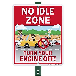 SmartSign 12 x 10 inch “No Idle Zone - Turn Your Engine Off” LawnBoss Yard Sign with 3 foot Stake, 40 mil Laminated Rustproof Aluminum, Multicolor, Set of 1, Made in USA