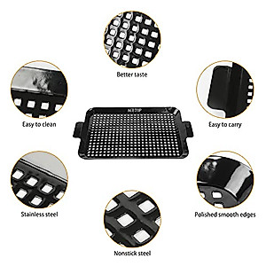 2PCS Grill Topper Pans BBQ ACETOP Nonstick Barbecue Grilling Baskets Outdoor Stainless Steel BBQ Grill Tray with Perforated Bottom for Indoor Camping Chicken Drumsticks Vegetable Shrimp Meat