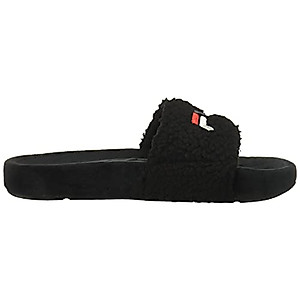 Fila Women's Fuzzy Slide Sandal, Black Red/White, 9