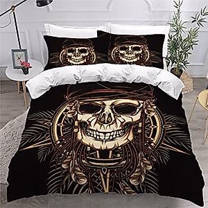 Quilt Cover Twin Size Pirate 3D Bedding Sets Skull Duvet Cover Breathable Hypoallergenic Stain Wrinkle Resistant Microfiber with Zipper Closure,beding Set with 2 Pillowcase