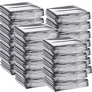 Macarrie 100 Pack Emergency Thermal Blankets Silver Foil Survival Blanket Space Blanket Survival Kit for Outdoors, Camping, Hiking, Homeless, Survival or First Aid (Silver)