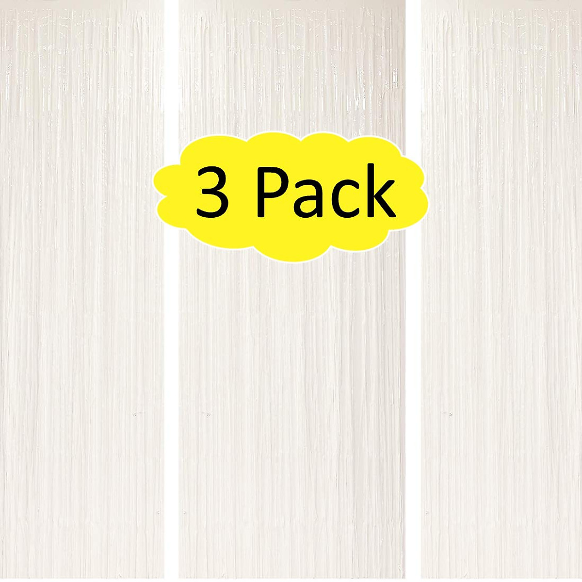 Vanujoy 3 Pack White Plastic Tinsel Fringe Backdrop Curtains 2024 Graduation Party Decoration Party Fringe for Mardi Gras Fiesta Mother & Father's Day Cinco De Mayo Ramadam Patriotic Party Decoration
