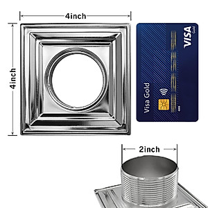 Bernkot Square Shower Drain, 4" Brushed 304 Stainless Steel Drain Grate Removable Drain Key with PVC Bonding Flange Base for Low Profile Shower Floor Tiles, CUPC Certified