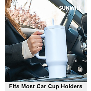 SUNWILL 40 oz Tumbler With Handle and Straw Lid, Coffee Tumbler Cups, Insulated Reusable Stainless Steel Travel Coffee Mug for Travel & Outdoor, Cupholder Friendly, Iceberg