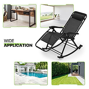 Magshion Outdoor Rocking Chairs 2 Pack Lounge Patio Rocking Chair Zero Gravity Outdoor Folding Recliner Foldable Lounge Chair for Patio Poolside and Camping, Support up to 330 lbs (Black)
