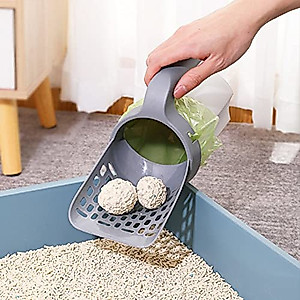 Cat Litter Scoop with Bag Holder, Integrated Detachable Deep Cat Litter Shovel with Poop Sifting and 120 Litter Bags