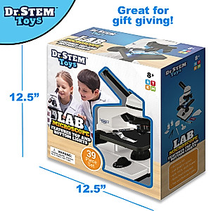 Dr. STEM Toys 39 Piece Microscope Kit for Kids with Top and Bottom Lights, Specimen Slides, 40X, 100X, and 400X Adjustable Lenses - for Kids and Schools (Ages 8+), White