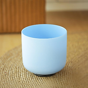 KVKA 432Hz G Note Throat Chakra Blue Color Frosted Quartz Crystal Singing Bowl 10 inch with Carrying Case for Sound Healing