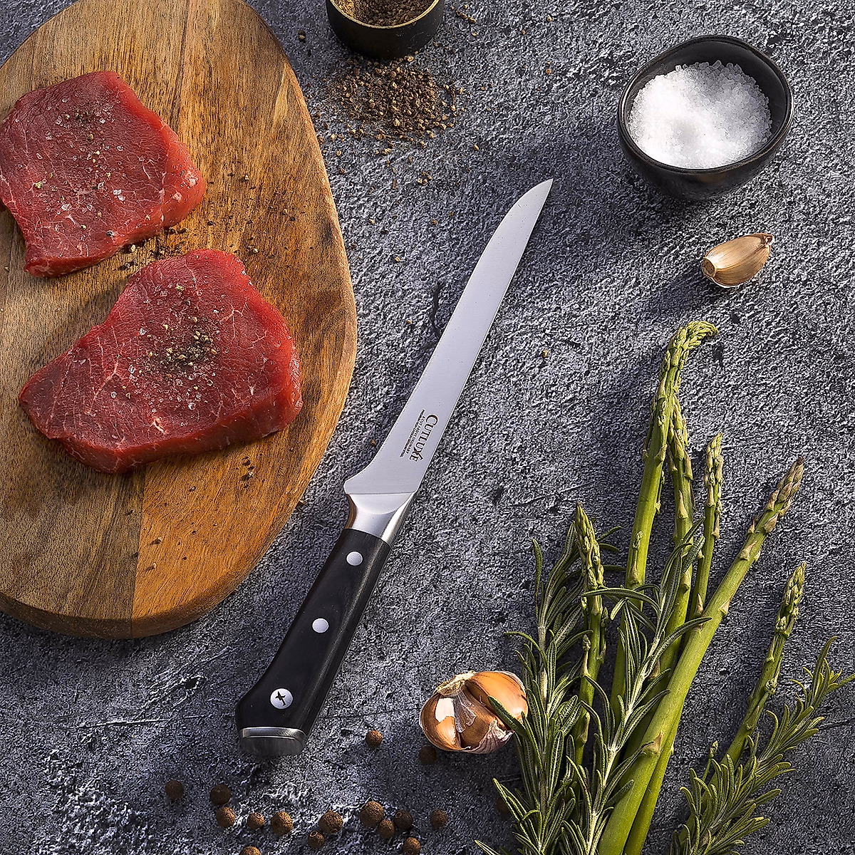 Cutluxe Cimeter Knife & Boning Knife– Forged High Carbon German Steel – Full Tang & Razor Sharp – Ergonomic Handle Design – Artisan Series