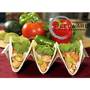 Stainless Steel Taco Holder Stand Set of 4 | Holds 3 Tacos Each | Oven, Dishwasher and Grill Safe.
