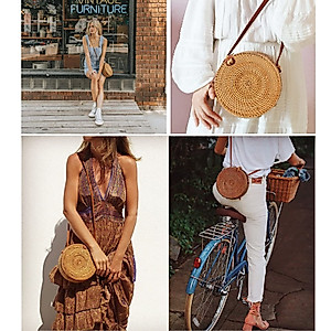 VODIU Women Bali Rattan CrossbodyBags Handmade Straw Bags Bohemian Shoulder Bag (Leather Buckle)