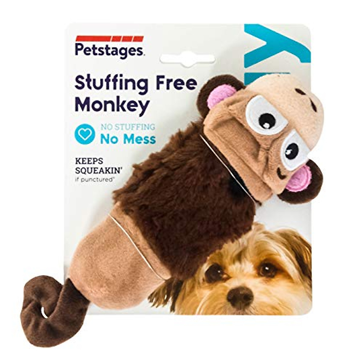 Petstages Stuffing-Free Lil' Squeak Monkey Plush Dog Toy, Small