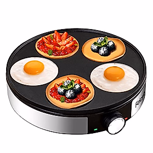 FELAYZA 12" 5 Holes Electric Crepe Maker & Griddle, NonStick Crepe Pan with Batter Spreader,1200W Omelette Makers with Thermostat Control for Pancake, Egg, Brunch