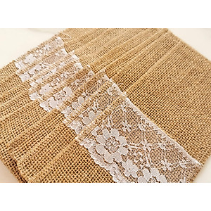 Lucky Monet 25PCS Silverware Holder Bag 4 x 8Inch Natural Burlap Lace Utensil Holder Cutlery Pouch Wraps Bag Hessian Knife Fork Tableware Bags for Wedding Party Restaurant Decoration (25PCS)