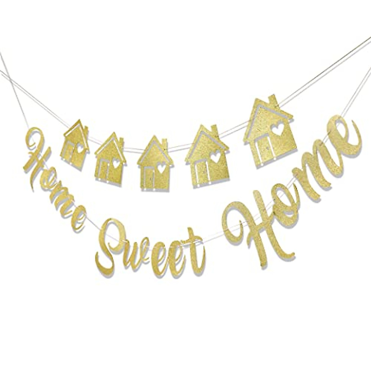 Home Sweet Home Banner - Glitter Gold Housewarming Party Decorations Baner，welcome Home Sign，welcome Home Sign Bunting for Party Decor Family Gathering Photo Booth Props，garland Bunting Script Lettering Decoration Military Missionary Welcome Home Homec