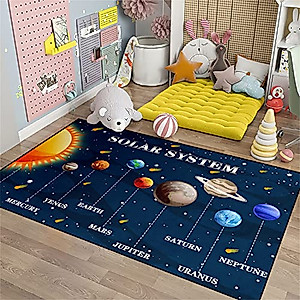 Boys Space Area Rugs for Bedroom Educational Learning Large Carpet Rug Indoor Sofa Floor Mats Solar System Space Theme Living Bedroom Dining Room Decor Crystal Polyester Area Rug Door Mats, 3'×5'