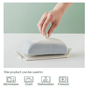 DOWAN Butter Dish, Ceramic Butter Keeper for Countertop, 8.6 inch Butter Holder with Handle Cover, for Home Kitchen Decor, Butter Container Perfect for East West Coast Butter, Light Blue & White