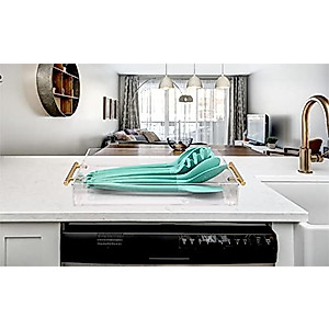 11x14 Clear Acrylic Tray with Gold Handle,Rectangular Acrylic Decorative Tray for Home Decor,Party,Ottoman,Makeup,Spill-Proof Acrylic Serving Tray for Food,Breakfast,Coffee