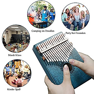 FLSEPAMB Kalimba 17 Key Thumb Piano with Mahogany Wood Portable Mbira Finger Piano Gifts for Kids and Piano Beginners Professional (Blue)