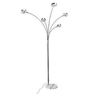 DLLT 5-Light LED Living Room Floor Lamp-Dimmable Bedroom Standing Light with Adjustable Arm & Head, Modern Contemporary Tree Tall Pole Lamps for Office with 3 Brightness Level, Warm White, Sliver