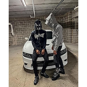 Sunwittafy Y2k Hoodie Men Women Letter Graphic Zip Up Hoodie Spiderweb Grunge Oversized Sweatshirt Sweater Demon Jacket