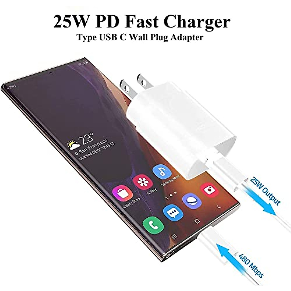 Samsung S23 Super Fast Charger,25 Watt PD USB C Type C Charger for Samsung Galaxy S22/S22 Plus/S22 Ultra 5G/A14/Z Flip 3/S21/S21 Plus/S21 Ultra 5G/S20/S20 Plus/S20 Ultra,with 5-ft USB C to USB C Cable