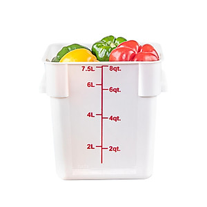 Restaurantware - Met Lux 8 Quart Food Storage Containers, 10 White Storage Containers - Lids Sold Separately, Red Volume Markers, Dishwashable Containers, Side Handles, For Storing Foods
