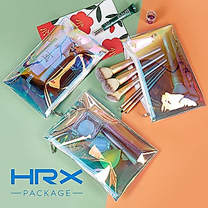 HRX Package Clear Iridescent Holographic Makeup Bag, 3pcs Cosmetic Pouches with Zipper Travel Organizer Case for Purse Diaper Bag