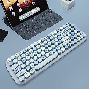 MOFII Bluetooth Wireless Keyboard for iPad, Laptop, PC, Mac, Smartphone, Connect 3 Bluetooth Devices, Cute Colorful Round Keys Retro Aesthetic Keyboard - Blue