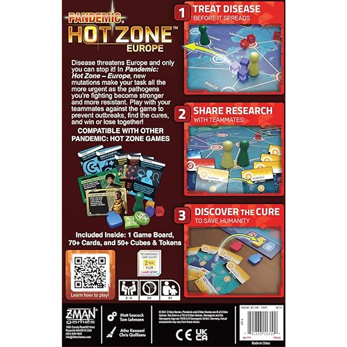 Pandemic Hot Zone: Europe Board Game - Cooperative Disease-Fighting Adventure, Strategy Game for Kids and Adults, Ages 8+, 2-4 Players, 30 Minute Playtime, Made by Z-Man Games