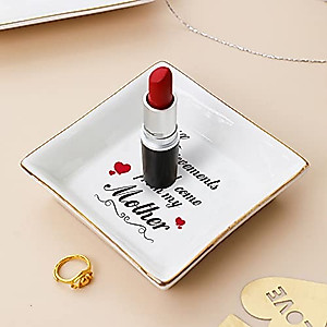 BLOCE Mother Gifts from Daughter- Ceramic Trinket Dish Ring Holder, Jewelry Tray with White Gift Bag, Golden Edged Jewelry Holder Gifts for Mother's Day