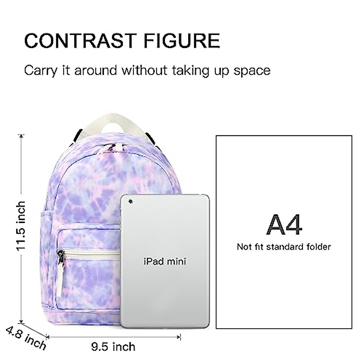 Choco Mocha Purple Small Backpack for Girls, Travel Mini Backpack Purse for Teen Girls Cute Bookbag 11 Inch, Tie Dye