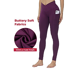 ALONG FIT V Crossover Leggings for Women Cross Waisted Yoga Pants with Pockets Tummy Control Non-See Workout Leggings