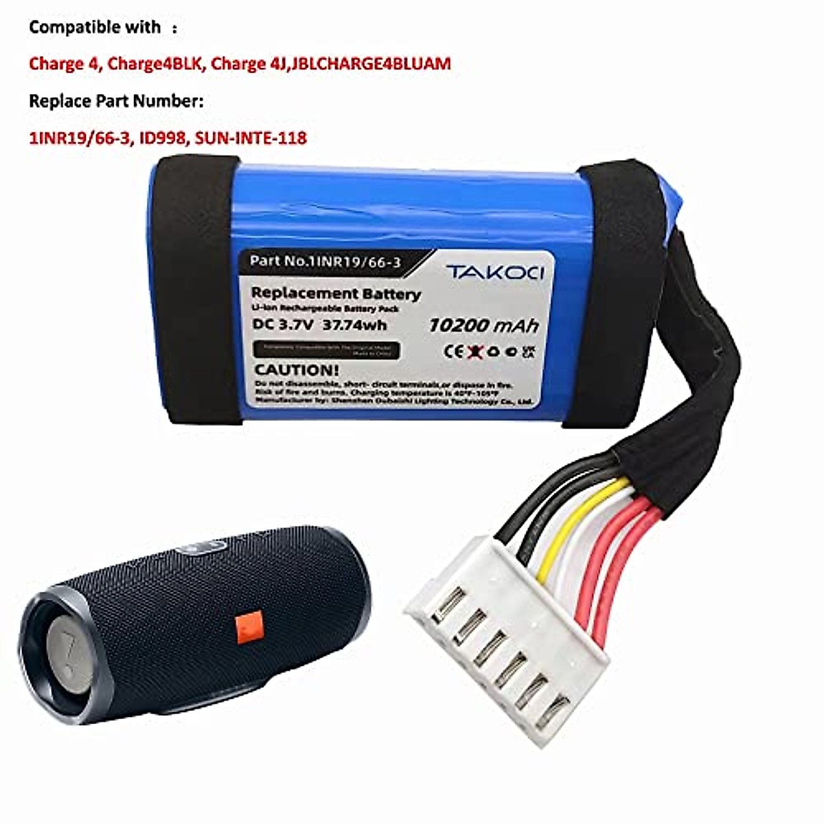 Youejoeq 10200mAh jbl Charge 4 Battery Replacement for JBL Charge 4, Charge 4BLK, Charge 4J, CHARGE4BLUAM,fits Part no 1INR19/66-3,ID998, SUN-INTE-118, IY1068