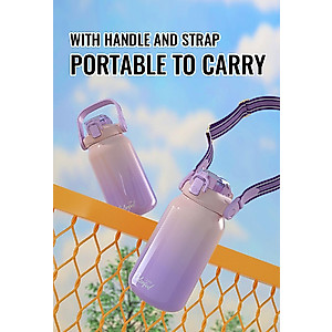 Colorful Insulated Multi-Use Water Bottle Playmaker Sport Jug Handle/Carry Strap & Leak Resistant 32oz BPA Free Straw & Wide Mouth Covered Lid Flask Gym Travel Sports Daily Use School