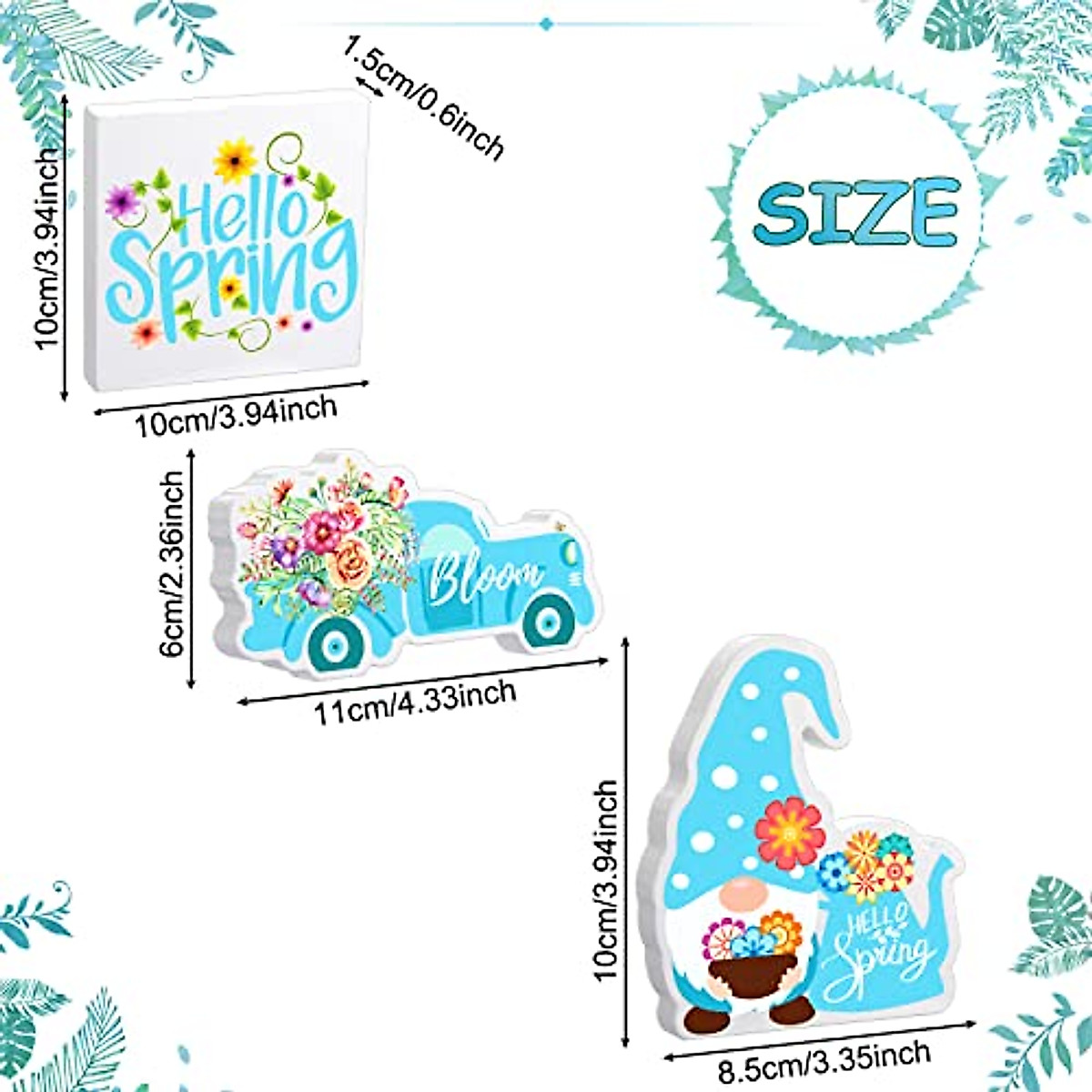 3 Pieces Hello Spring Tiered Tray Decor Easter Tiered Tray Decorations Rustic Spring Wooden Sign Farmhouse Mini Flower Bloom Table Signs for Spring Parties Holidays Table Home Room Decorations