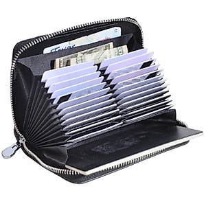 Easyoulife Genuine Leather Credit Card Holder Case Passport Wallet RFID Blocking (Black)