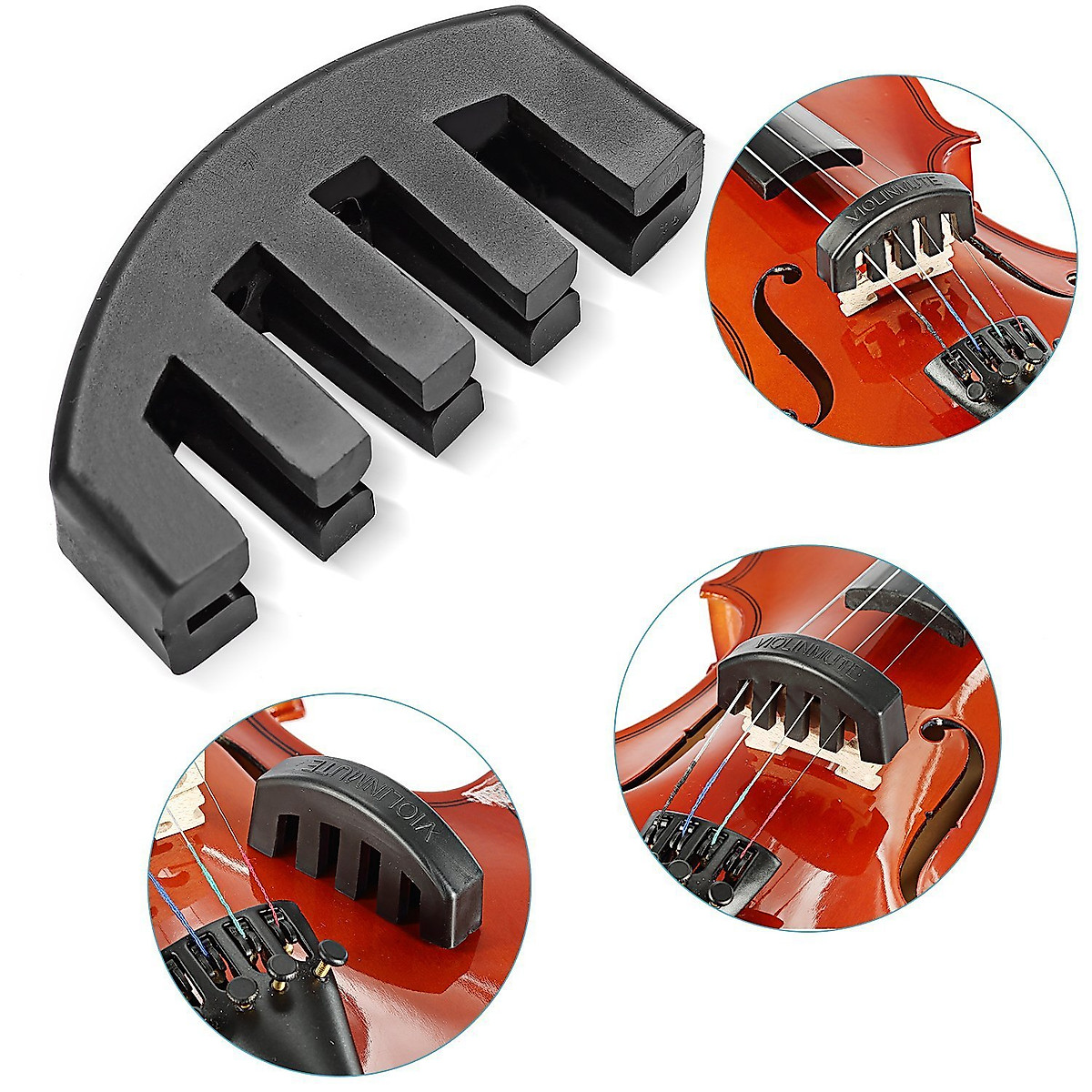 TUOREN 4 Pack Violin Practice Mute Set 2 PCS Claw Style (Rubber and Chrome) & 2 PCS Round Tourte Style Violin Fiddle Silent Silencer Parts