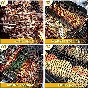2 Pack Rolling Grilling Basket,Stainless Steel BBQ Rolling Grilling Baskets for Outdoor Grilling for Vegetables, Fish and French Fries Portable Round Grilling Basket