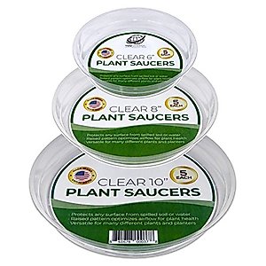 YOUniversal Products 15 Pack of 6, 8,10 Inch Clear Plant Saucer Drip Trays