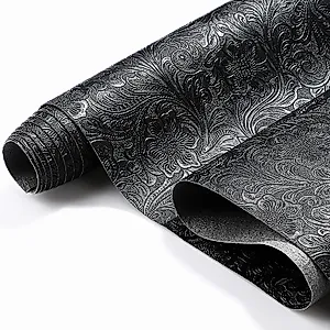 Locmeo 73'' x 55'' Tooled Faux Leather Sheets Vintage Floral Embossed Faux Leather Fabric Individual 2 Yard Cut Upholstery Flower Textured Synthetic Leather Material for DIY Crafts Making Sewing