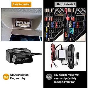 EnruigeOK Universal OBD OBD2 Power Cable for Dash Camera 24 Hours Surveillance/Acc Mode with Switch Button, 3Pin OBDII Adapter Hardwire Charger Cable 12-26V to 5V 2.5A (USB-C Port) (1, Black)