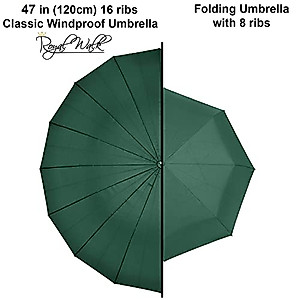 Royal Walk Large Windproof Umbrella for 2 People, 54 Inch, Dark Green, Auto Open, Wooden Handle, 16 Ribs, Travel Size