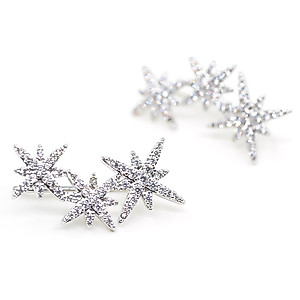 3 Star Constellation Ear Climber Crawler Earrings White Gold Plating