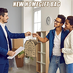 Colarr 50 Pcs Real Estate Agent Supplies House Shaped Gift Bag 5.25 x 3.25 x 8.25 Inch Real Estate Bag with Handles Kraft Real Estate Agent Gift Bags for Real Estate Favor Home Gift (Brown)